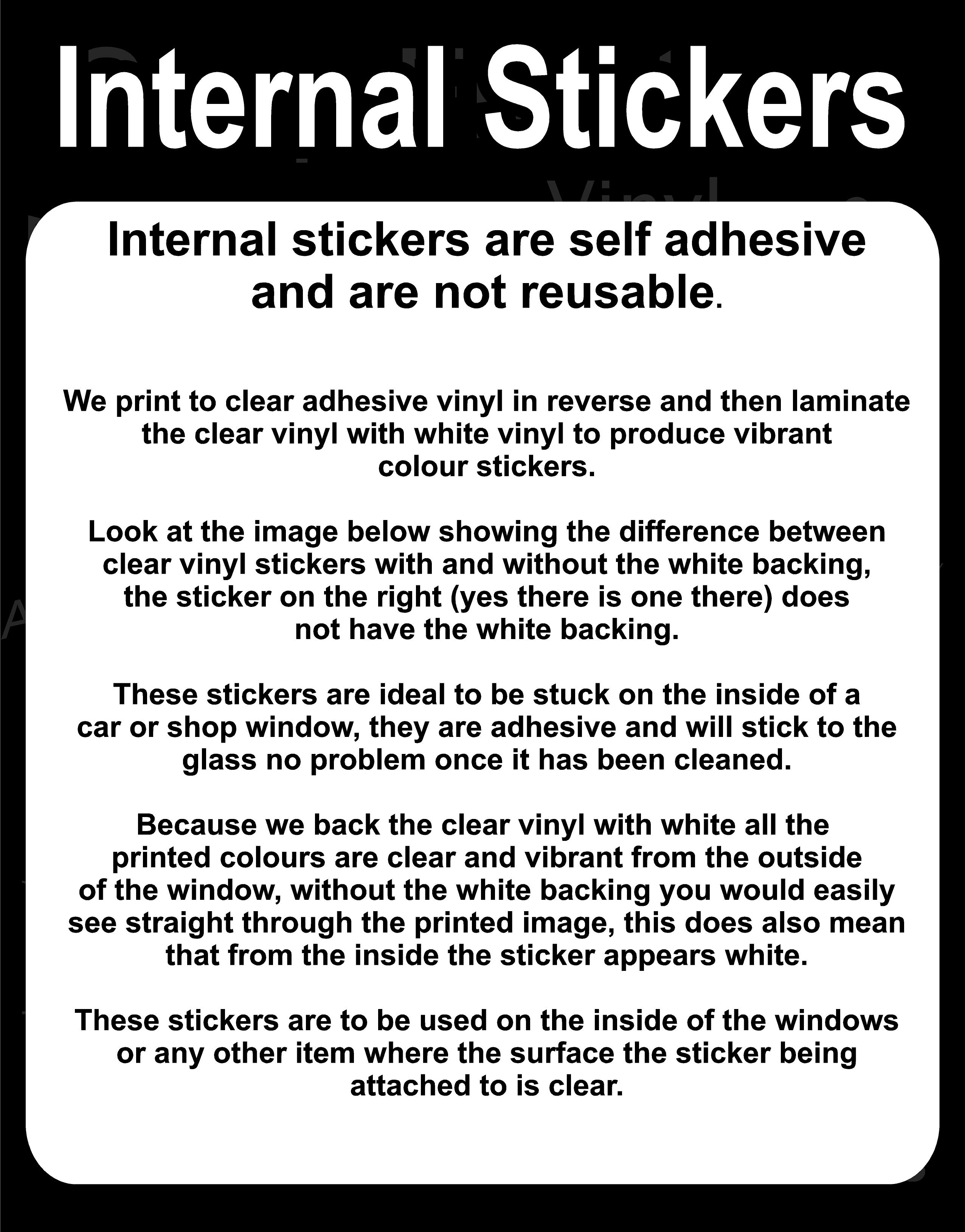 Custom printed vinyl stickers and labels for use inside windows ...